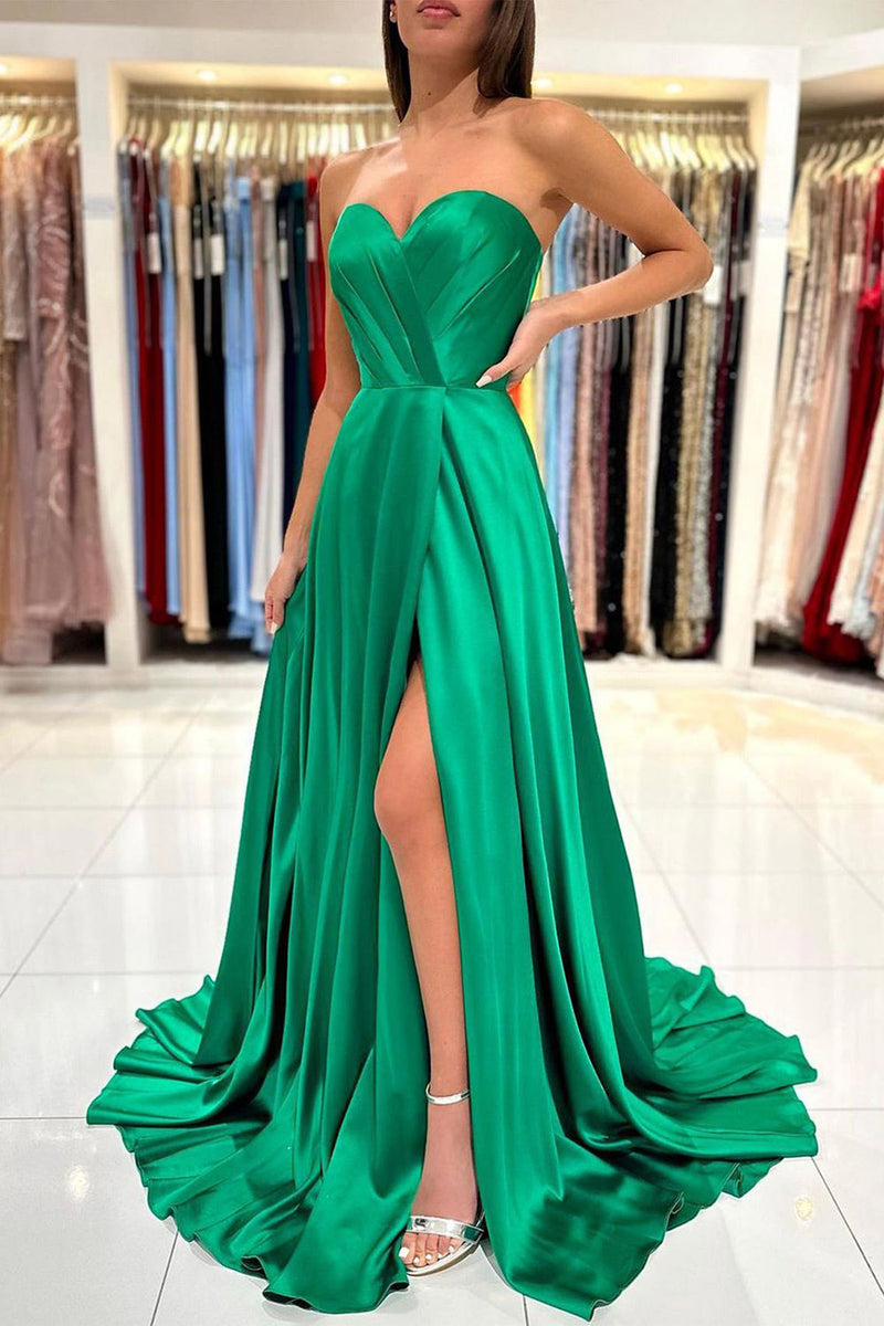 Queendancer Women Satin Black Long Prom Dress With Slit Mermaid