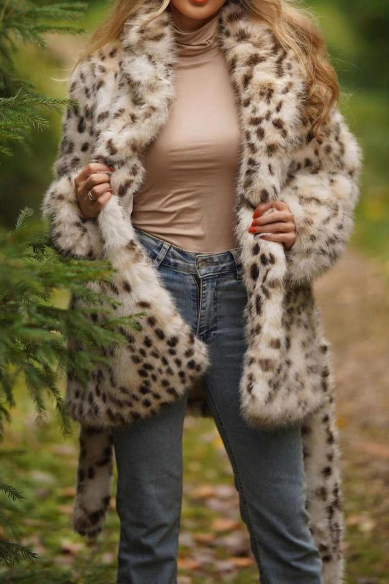 Queendancer Women Leopard Print Maxi Shearling Coat with Belt ...