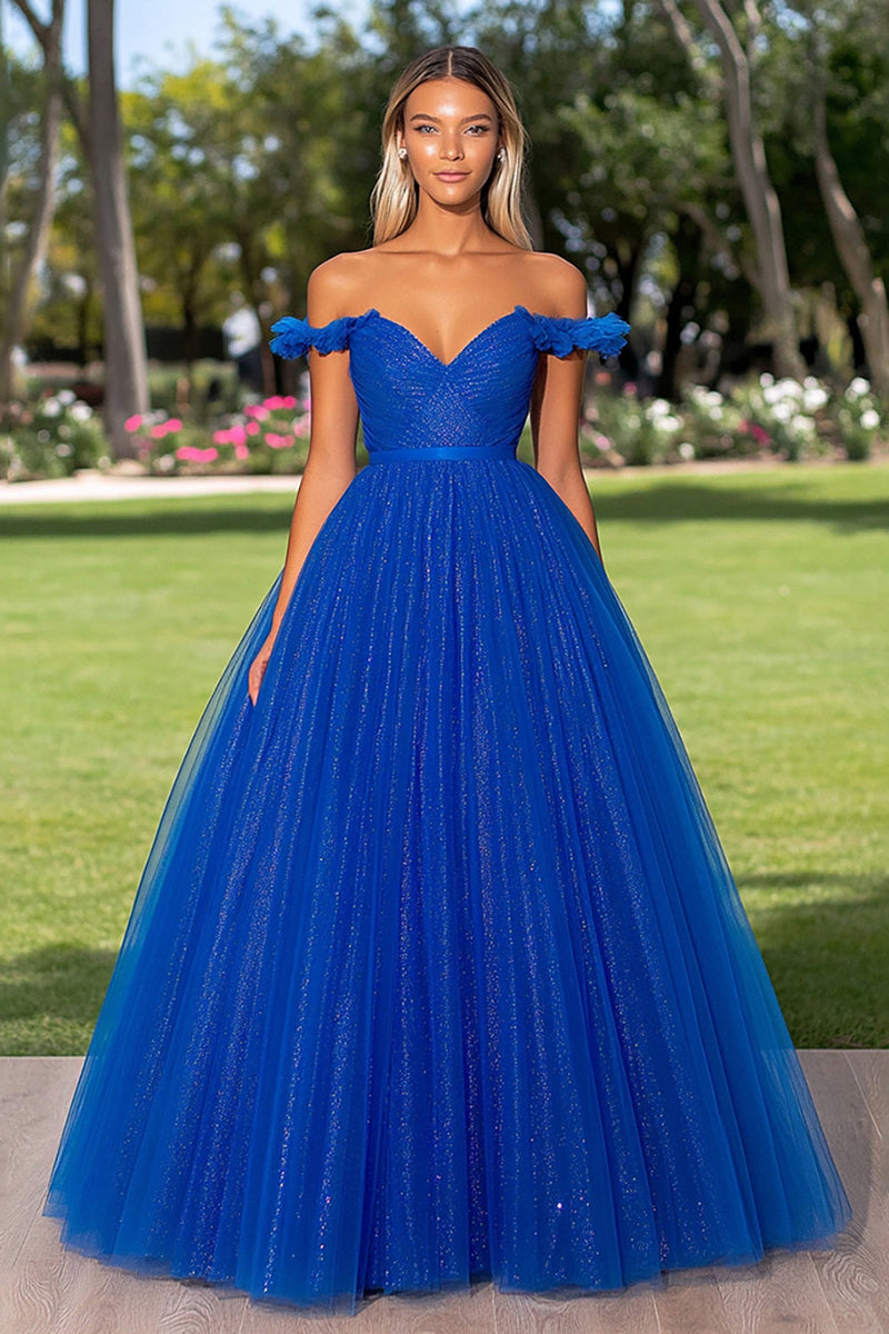 Queendancer Women Royal Blue Ball Gown Tulle Prom Dress Off the ...
