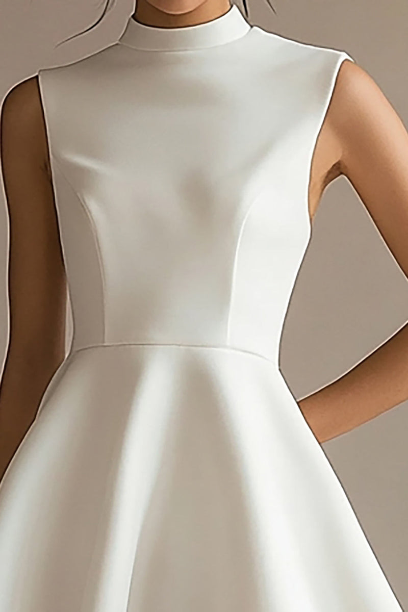 Queendancer Women White Satin Short Graduation Dress High Neck A Line ...