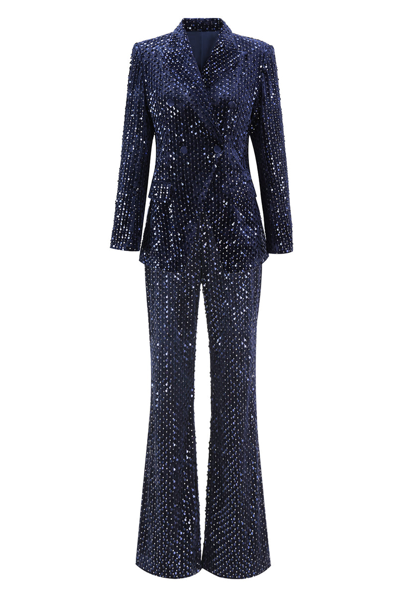 Queendancer Women 2 Piece Sparky Navy Women Prom Suits Sequins Peak ...