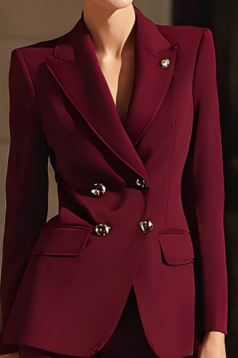 Queendancer Women 2 Piece Burgundy Prom Suits Peak Lapel Double ...