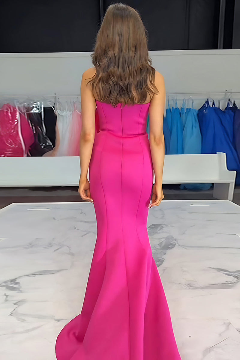 Queendancer Women Fuchsia Long Prom Dress Satin Mermaid Sweetheart ...