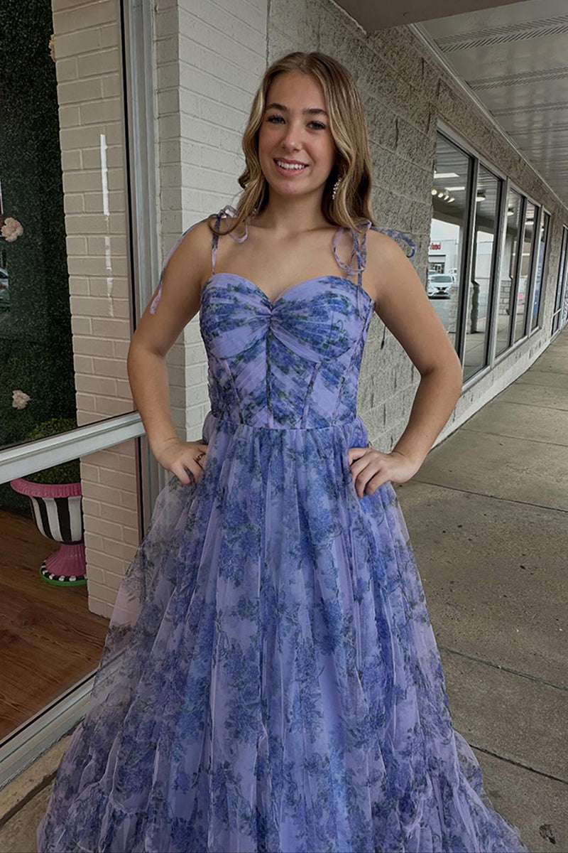 Queendancer Women Grey Blue Maxi Corset Prom Dress with Ruffles Tulle A ...