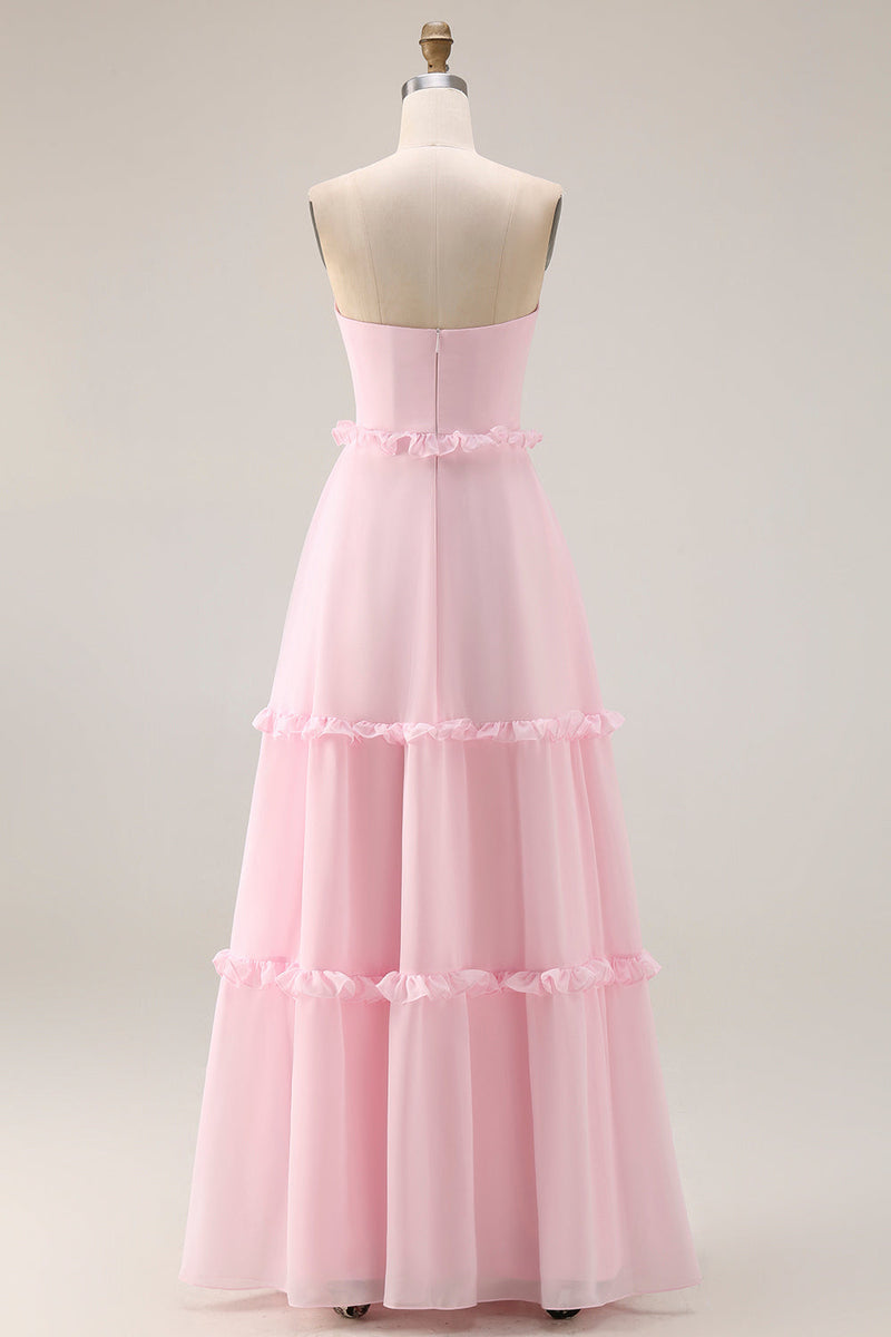Queendancer Women Blush Pink Chiffon Long Formal Dress with Slit ...
