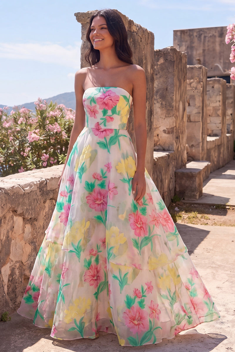 Queendancer Women Daffodil Pink Flower Long Formal Dress A Line ...