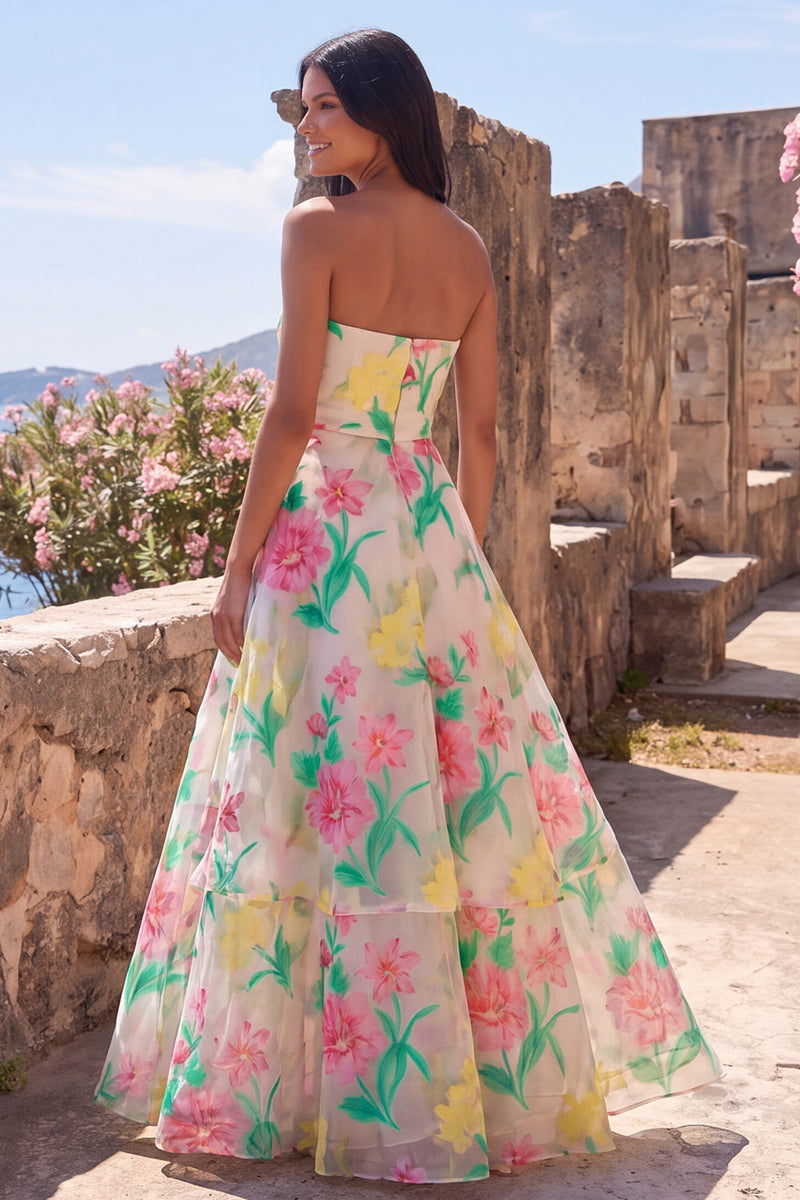 Queendancer Women Daffodil Pink Flower Long Formal Dress A Line ...