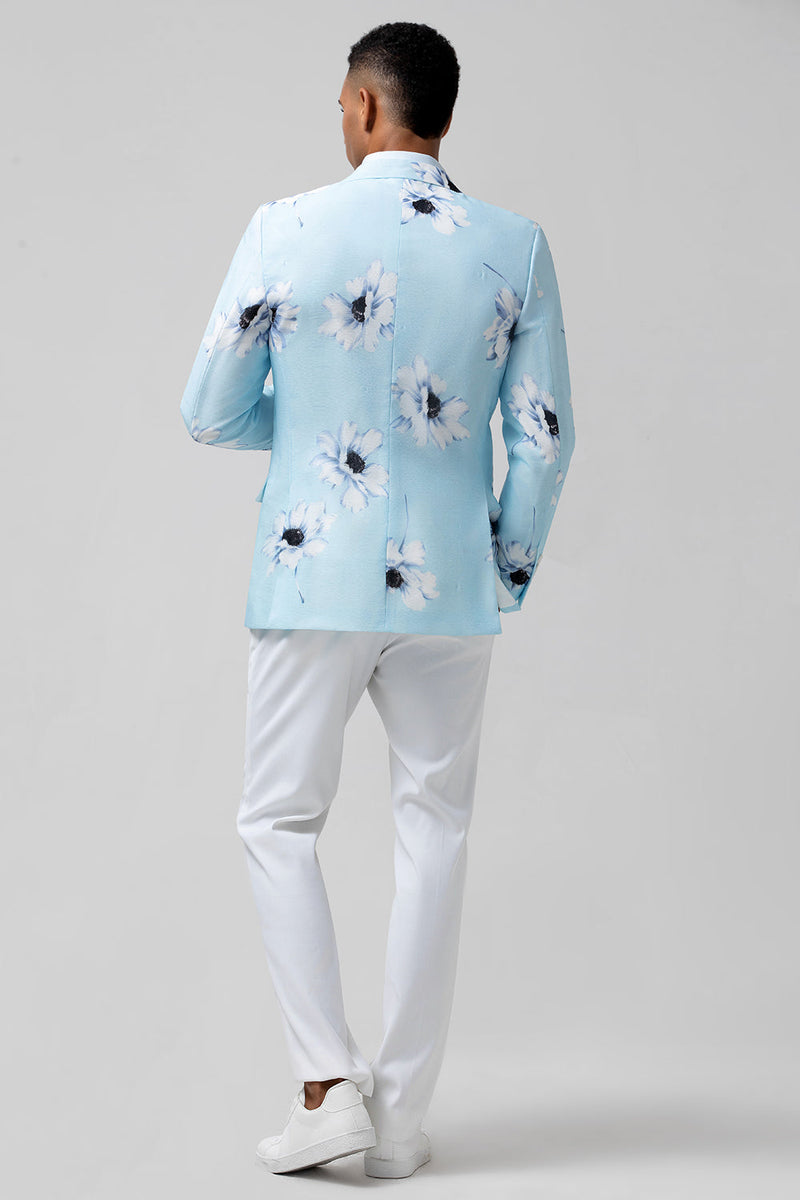Queendancer Light Blue Floral Men's Prom Suits Peak Lapel One Button 2 ...