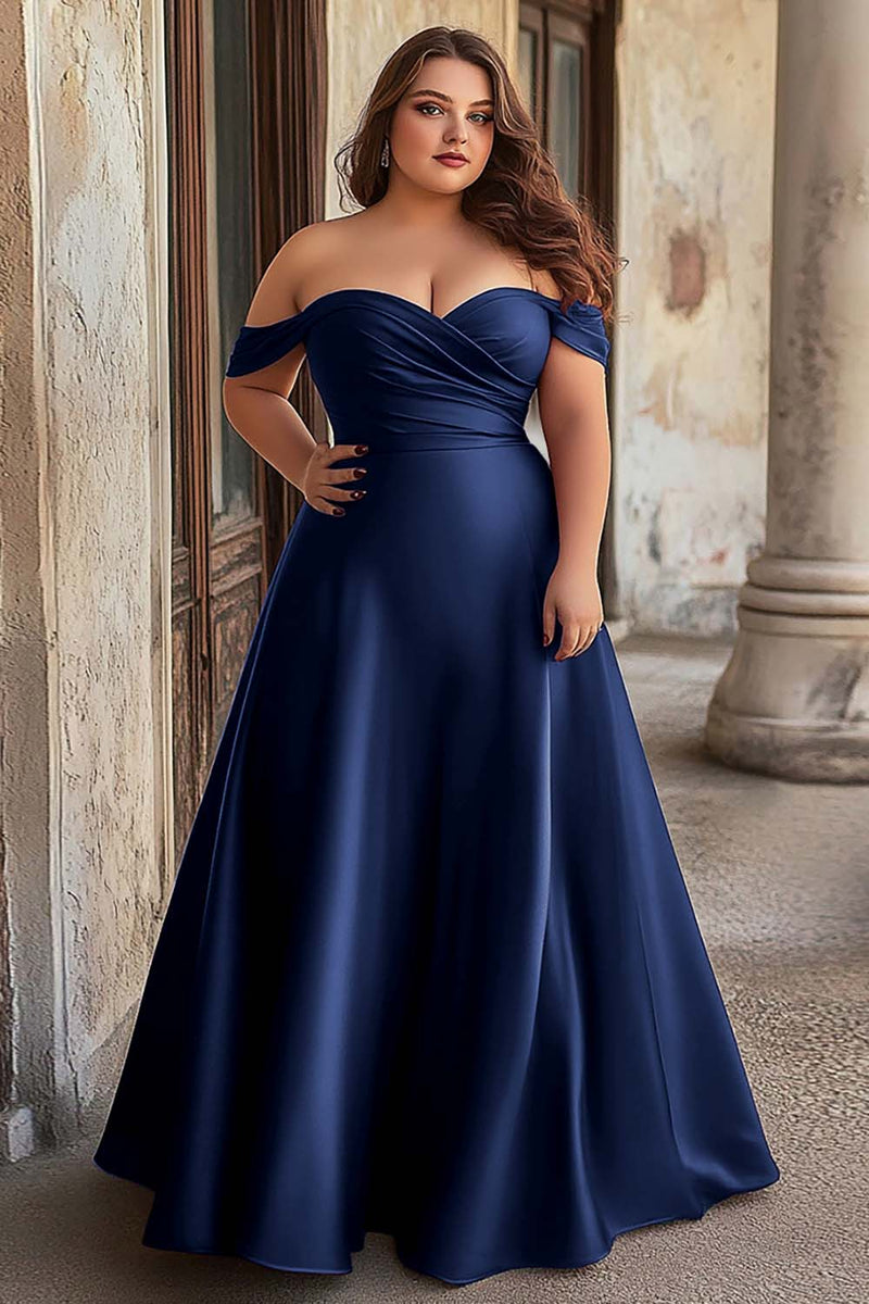Queendancer Women Dark Green A Line Satin Prom Dress Off the Shoulder ...