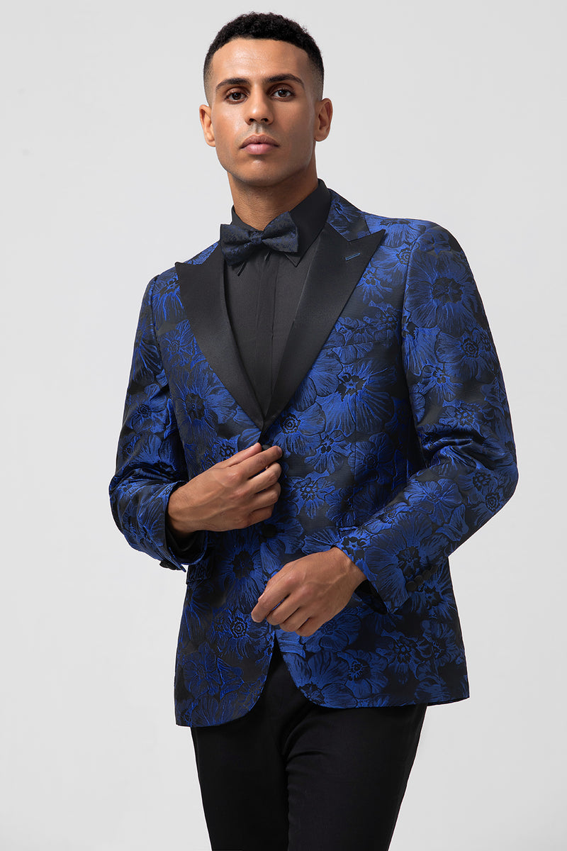 Queendancer Royal Blue Men's Prom Suits Peak Lapel Jacquard Single ...