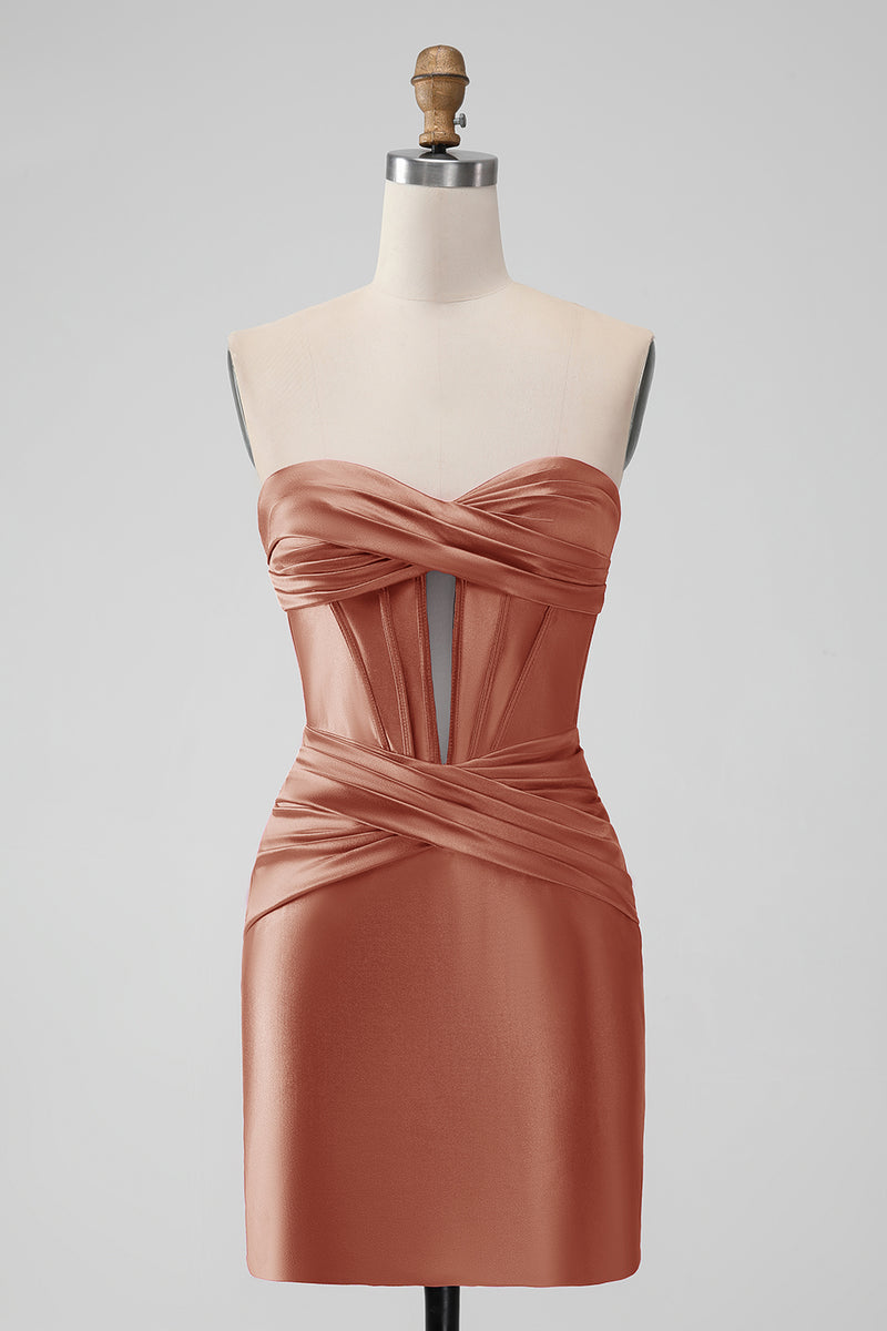 Queendancer Women Simple Copper Bodycon Short Prom Dress Strapless ...