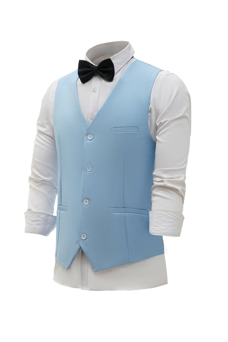 Queendancer Light Blue Single Breasted Shawl Lapel Solid Men's Suit ...