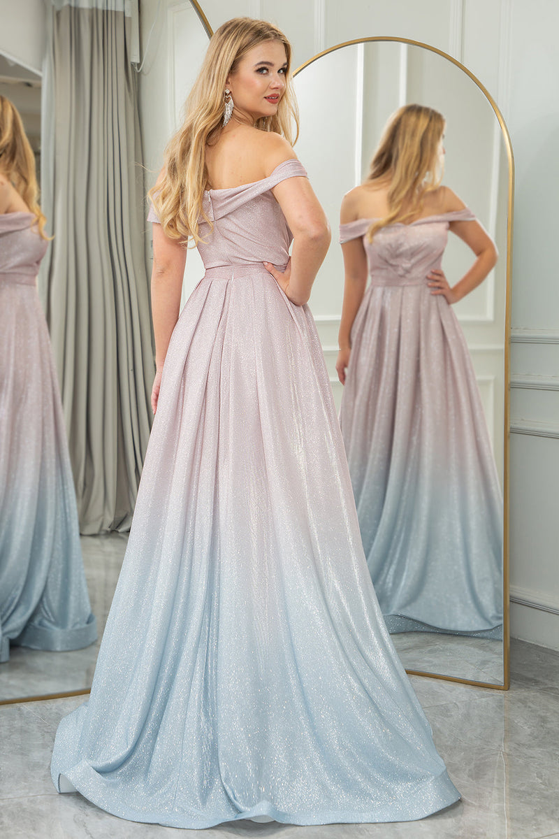 Queendancer Women Glitter Blush Long Prom Dress With Pleats A Line Off ...