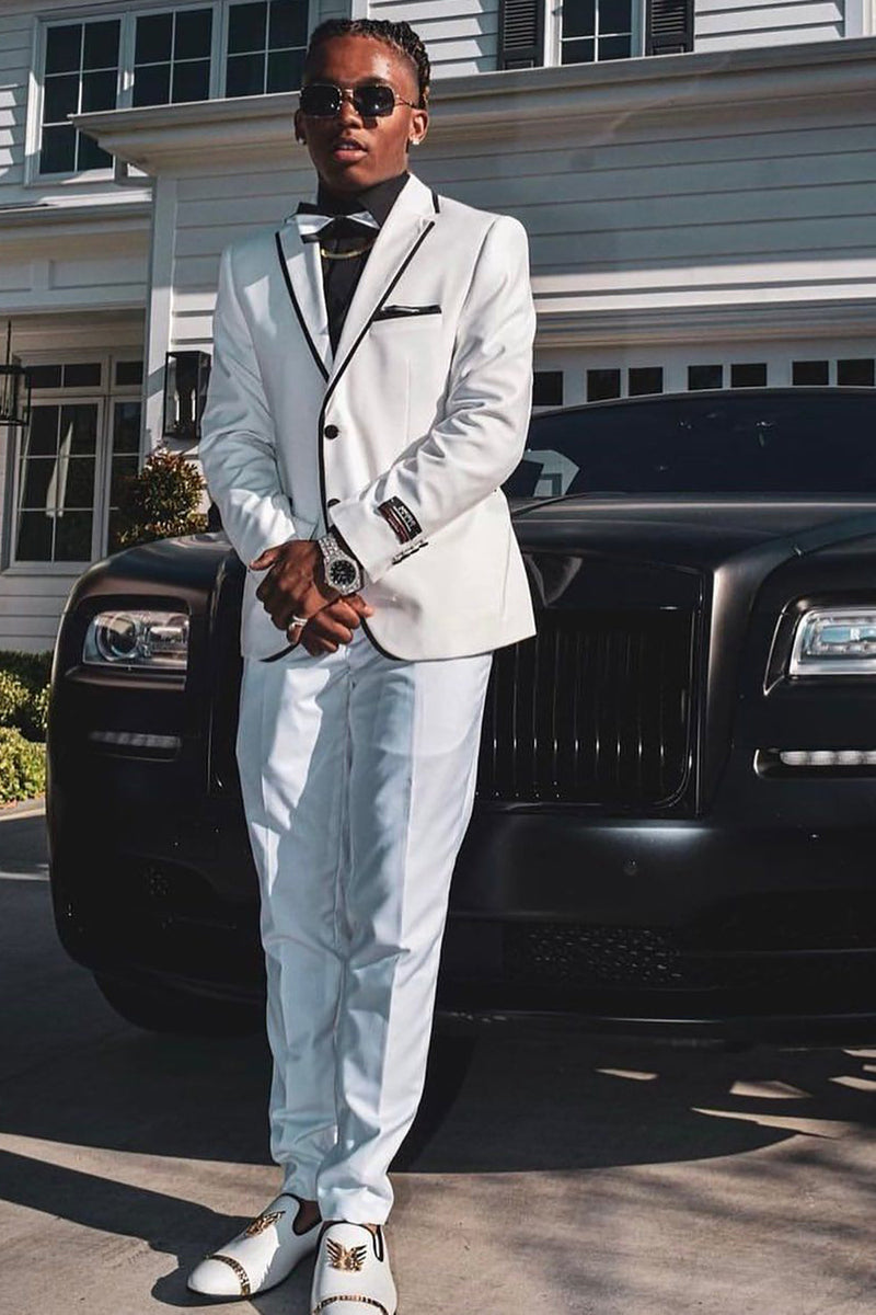 Queendancer White Men's Prom Suits Notched Lapel Single Breasted Party ...