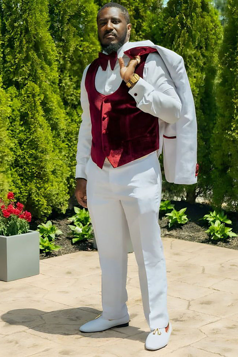 Queendancer White Wedding Tuxedo Shawl Lapel One Button 3 Piece Men's ...