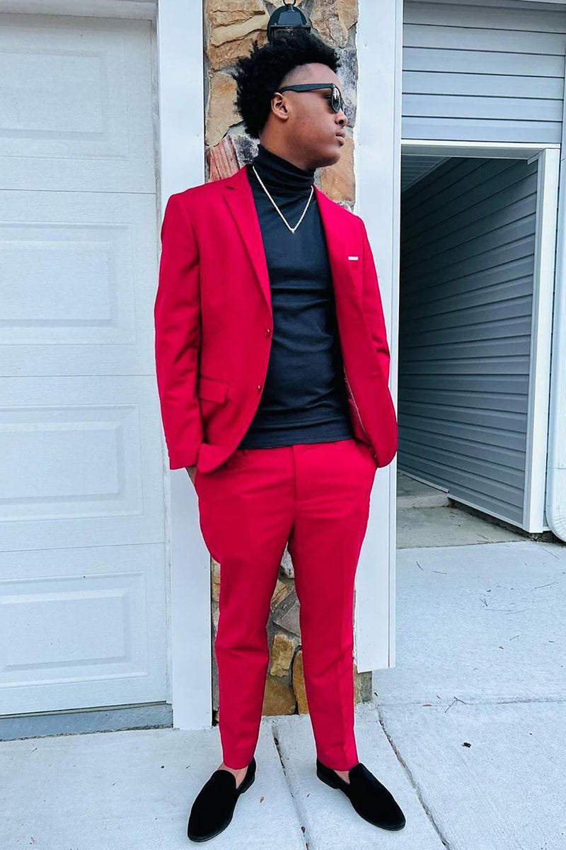 Queendancer Red Men's Prom Suits Notched Lapel Single Breasted ...