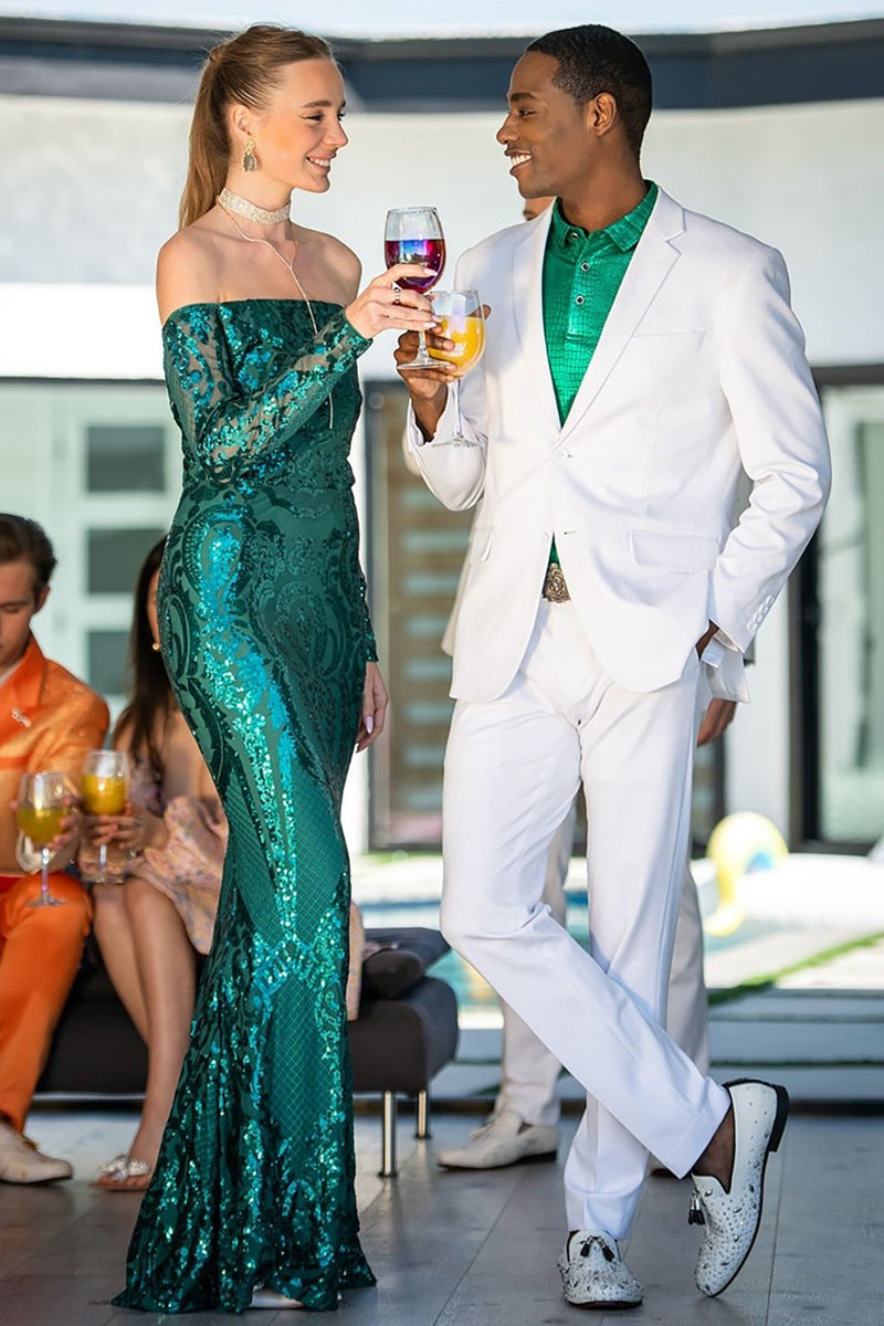 Queendancer White Men's Prom Suits Notched Lapel One Button Homecoming ...