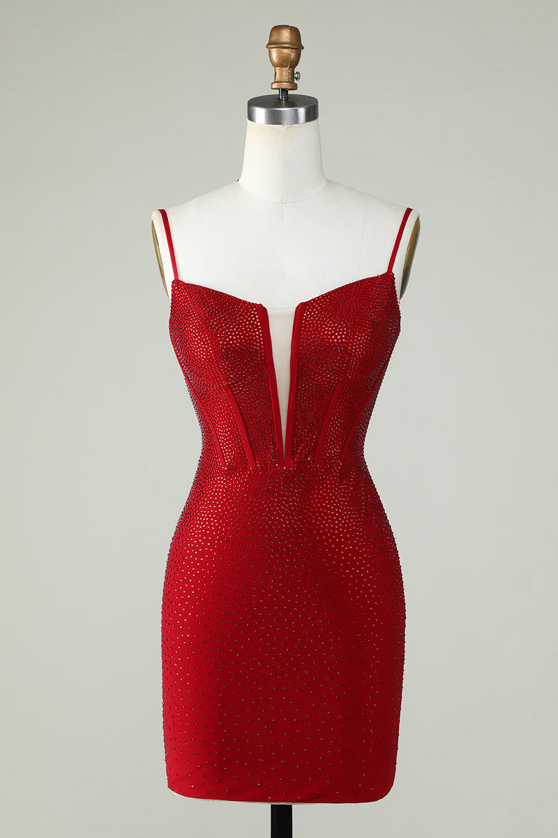 Queendancer Women Sparkly Red Corset Sequins Tight Short Prom Dress ...