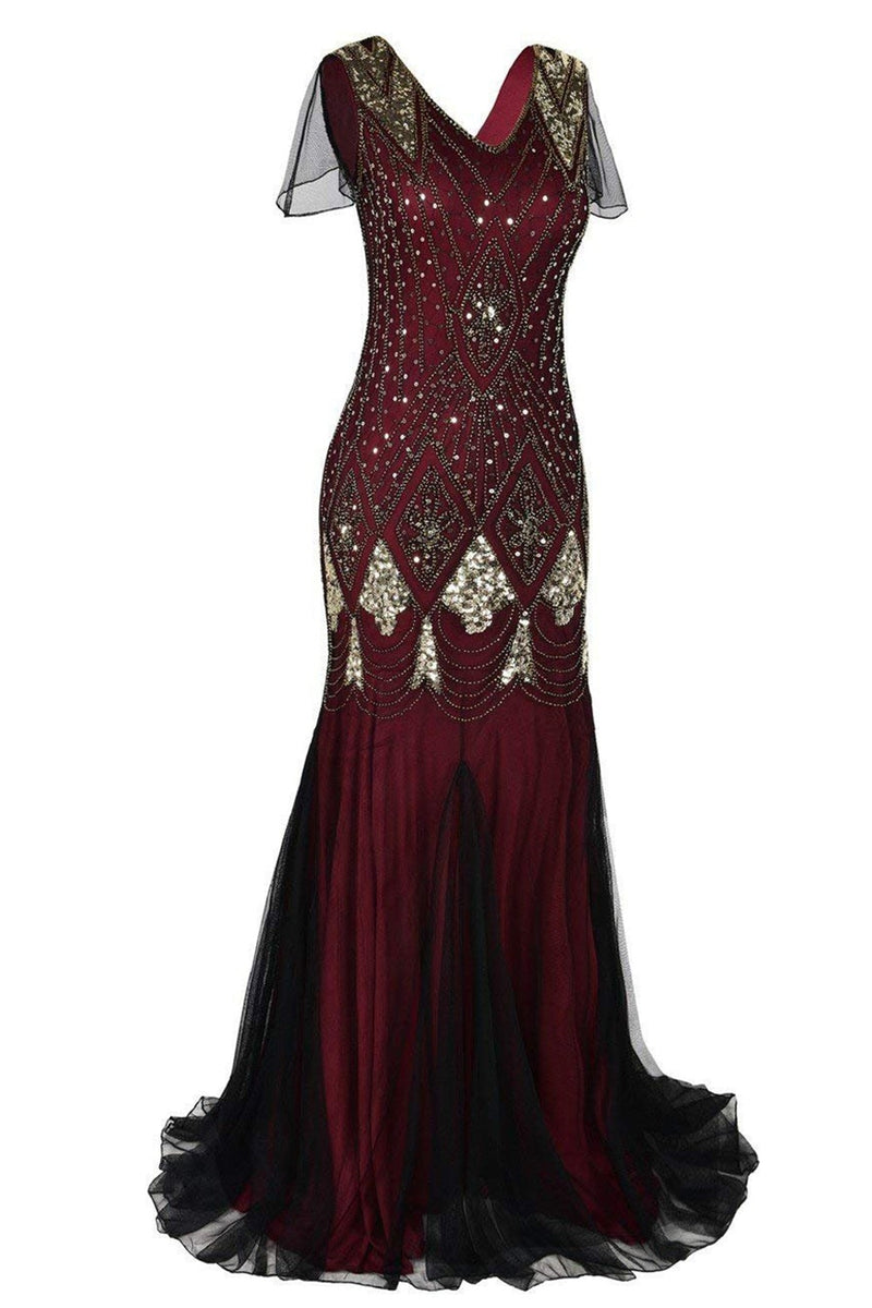 Queendancer Women 1920s Flapper Dress Burgundy Sequin Long Flapper ...